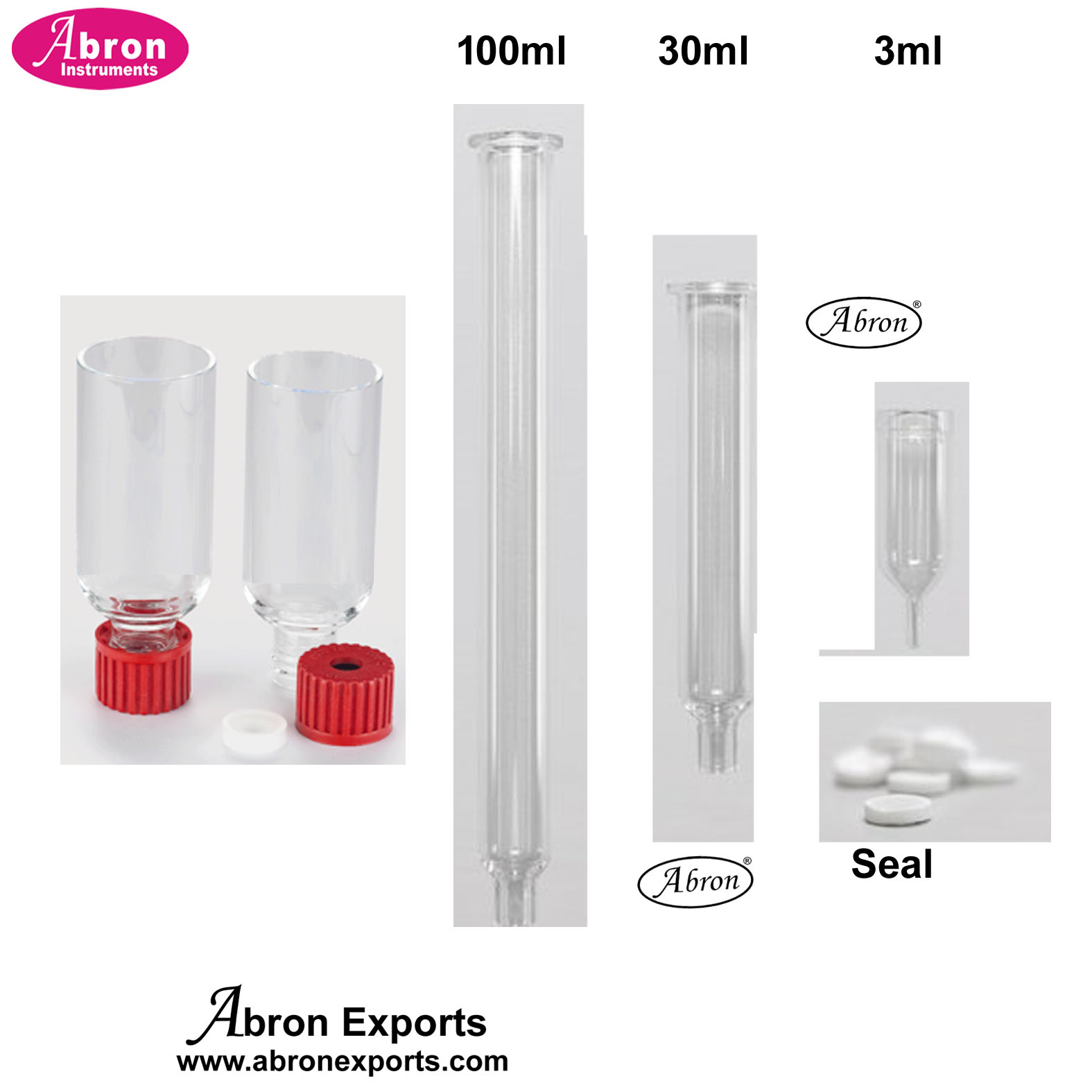 Glass Sample reservoir 3ml and 100ml with plastic screw cap and pfte ...
