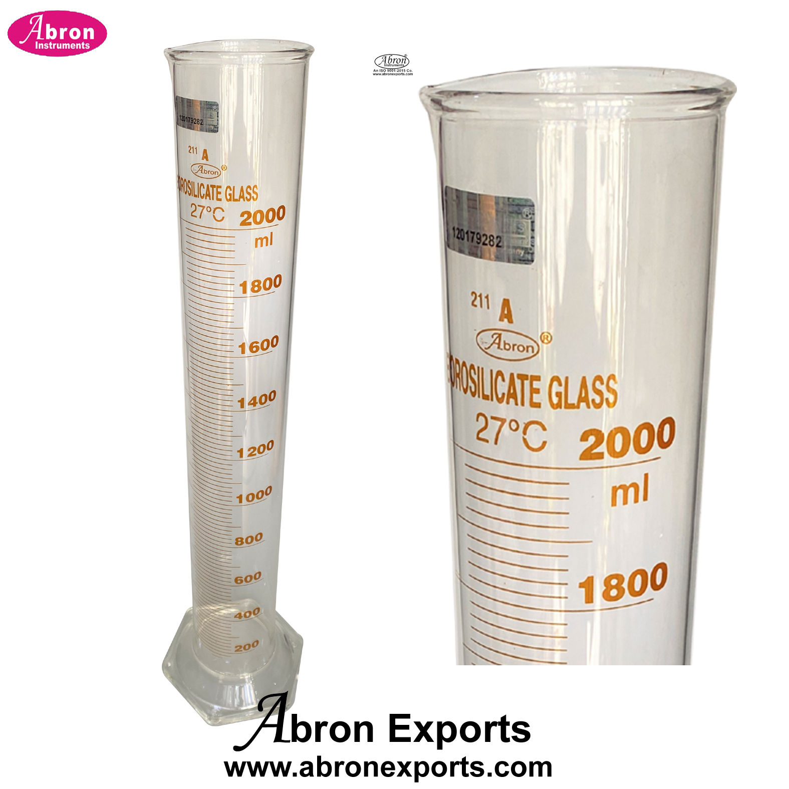 Glass Cylinder Measuring Class A 2000ml LC 20ml Hexe Base Graduated ...