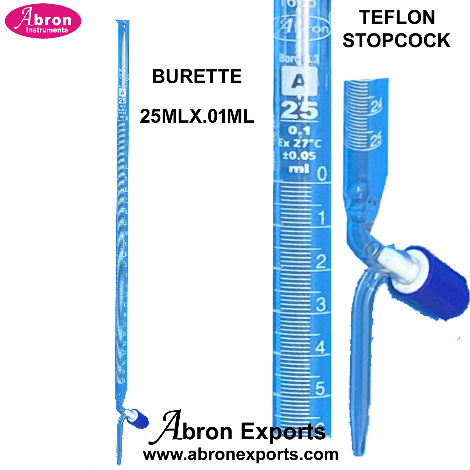Glass Burettee 0-25ml LC0.1ml Graduated Teflon Rotaflow Stopcock ...